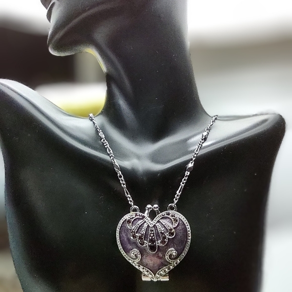 Jewelry | Nwot Purple Heart Locket Pendant Necklace | Poshmark